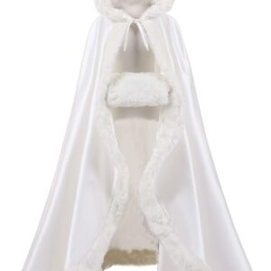 WOWBRIDAL Women's 57in Bridal Cape Wedding Cloak With Hand Muff Floor-length (White)