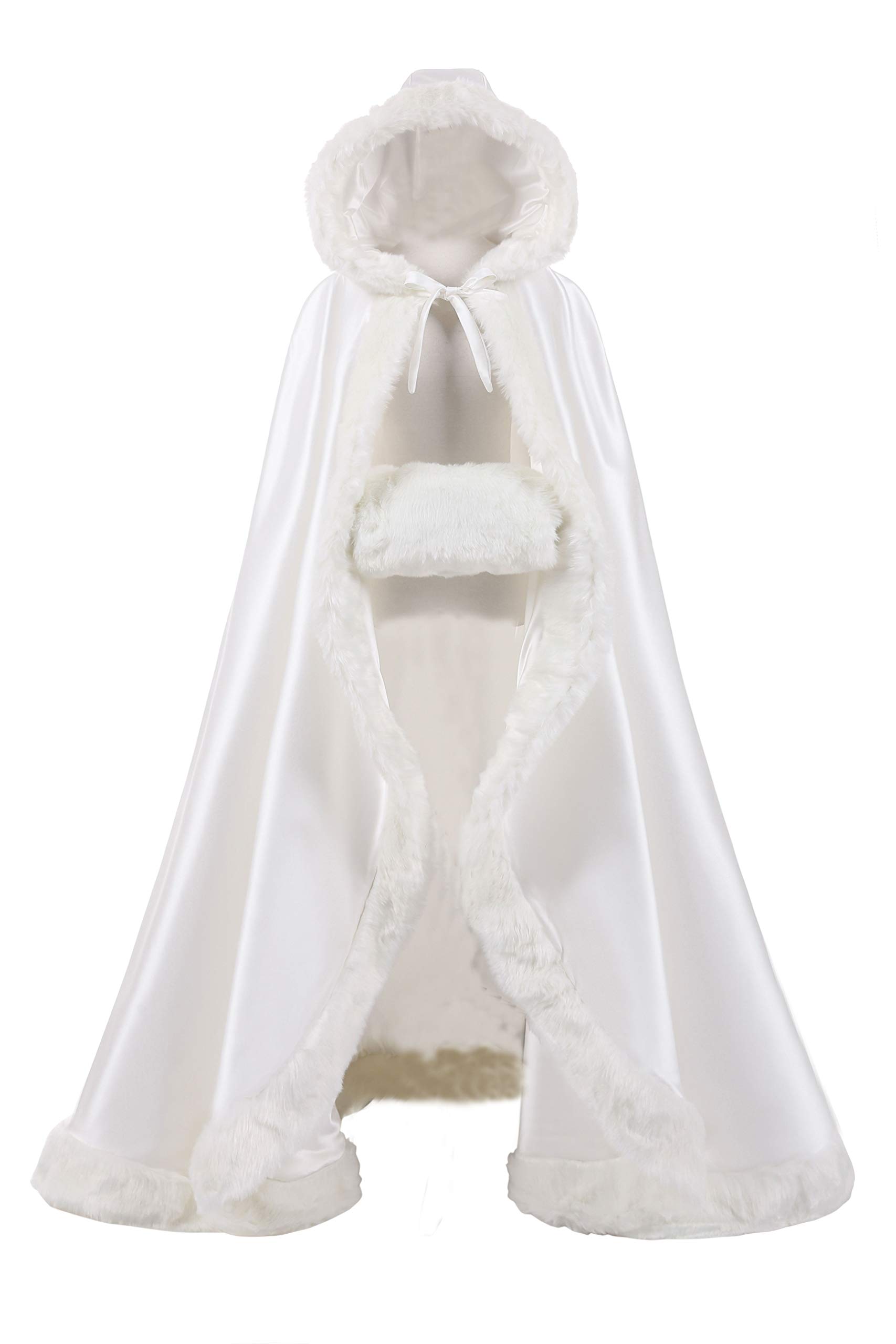 WOWBRIDAL Women's 57in Bridal Cape Wedding Cloak With Hand Muff Floor-length (White)