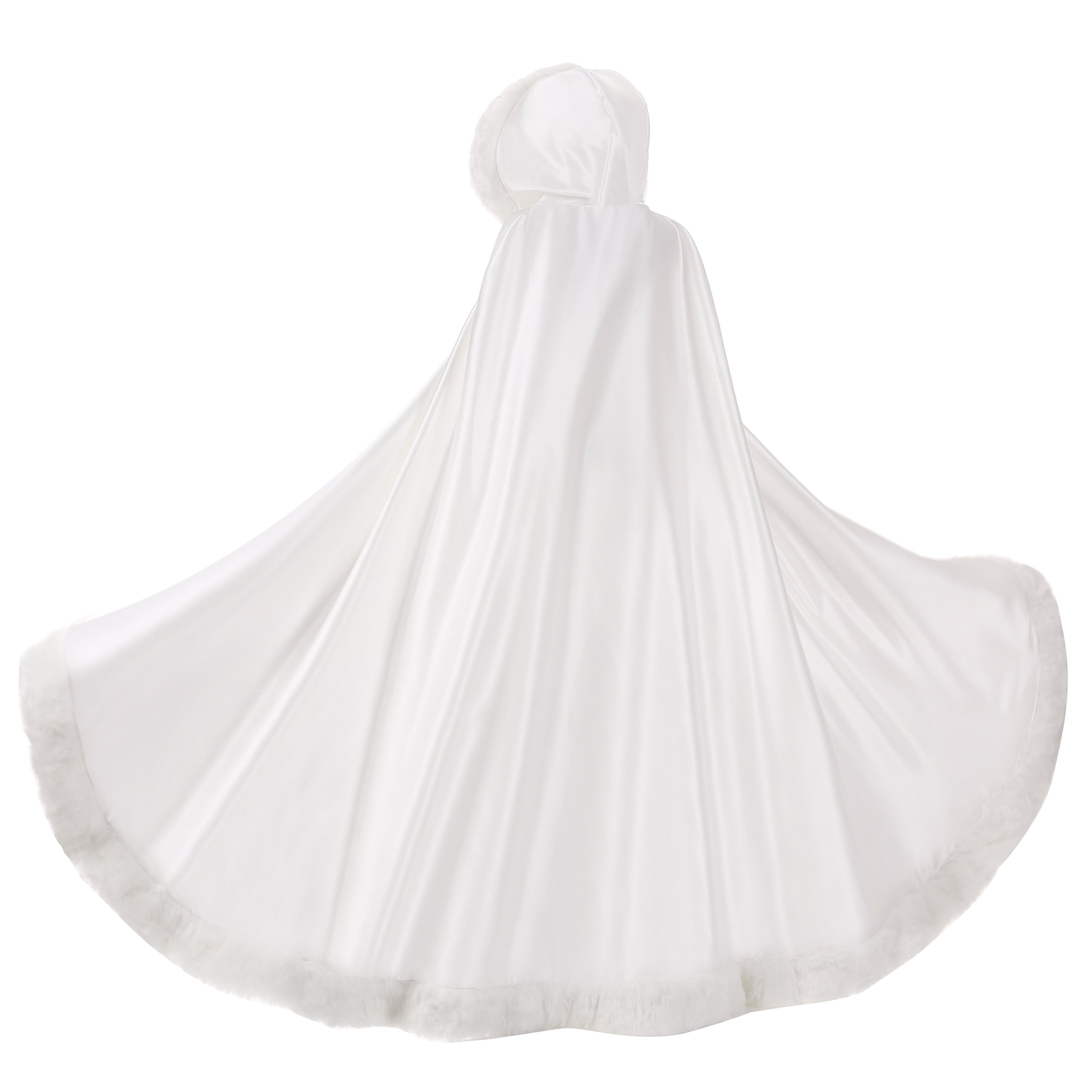 WOWBRIDAL Women's 57in Bridal Cape Wedding Cloak With Hand Muff Floor-length (White)