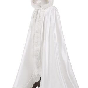 WOWBRIDAL Women's 57in Bridal Cape Wedding Cloak With Hand Muff Floor-length (White)