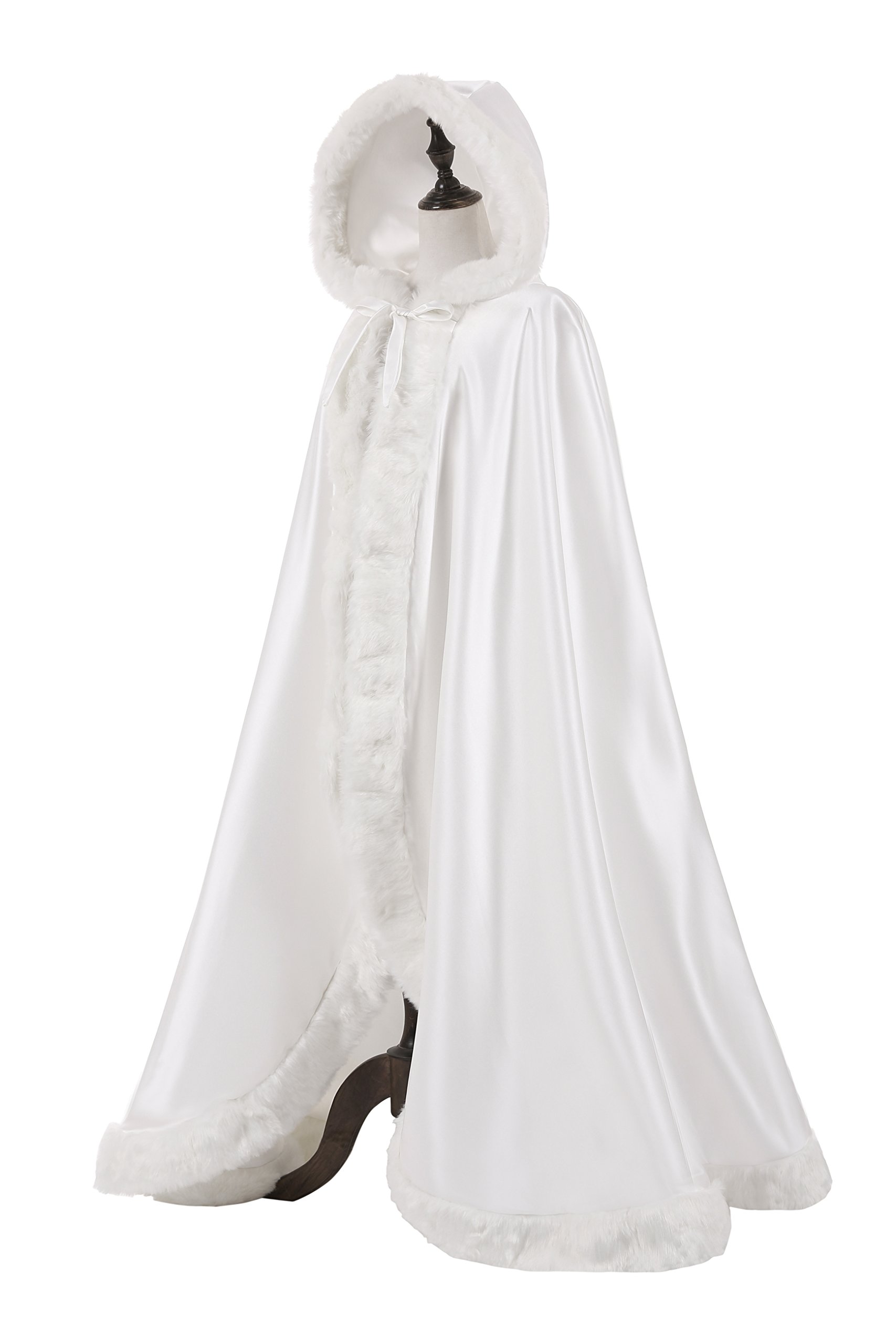 WOWBRIDAL Women's 57in Bridal Cape Wedding Cloak With Hand Muff Floor-length (White)