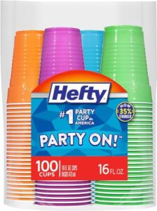 hefty tkctpv plastic party cups, assorted colors, 16 ounce, 100 count