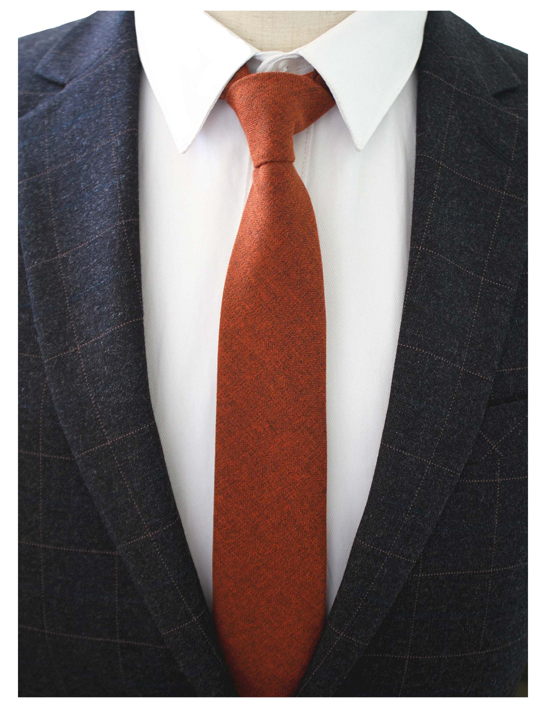 JEMYGINS 2.4" Cotton Necktie Orange Mens Cashmere Wool Skinny Tie (5)