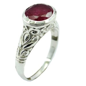 55carat genuine indian ruby sterling silver ring for women oval shape birthstone size 5,6,7,8,9,10,11,12