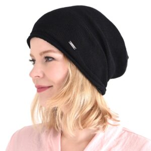 charm men slouchy silk beanie hat - women slouch chemo cap skull knit beanies black