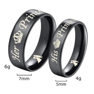 Global Jewelry His Princess Her Prince Titanium Stainless Steel Wedding Band Set Anniversary Engagement Promise Ring