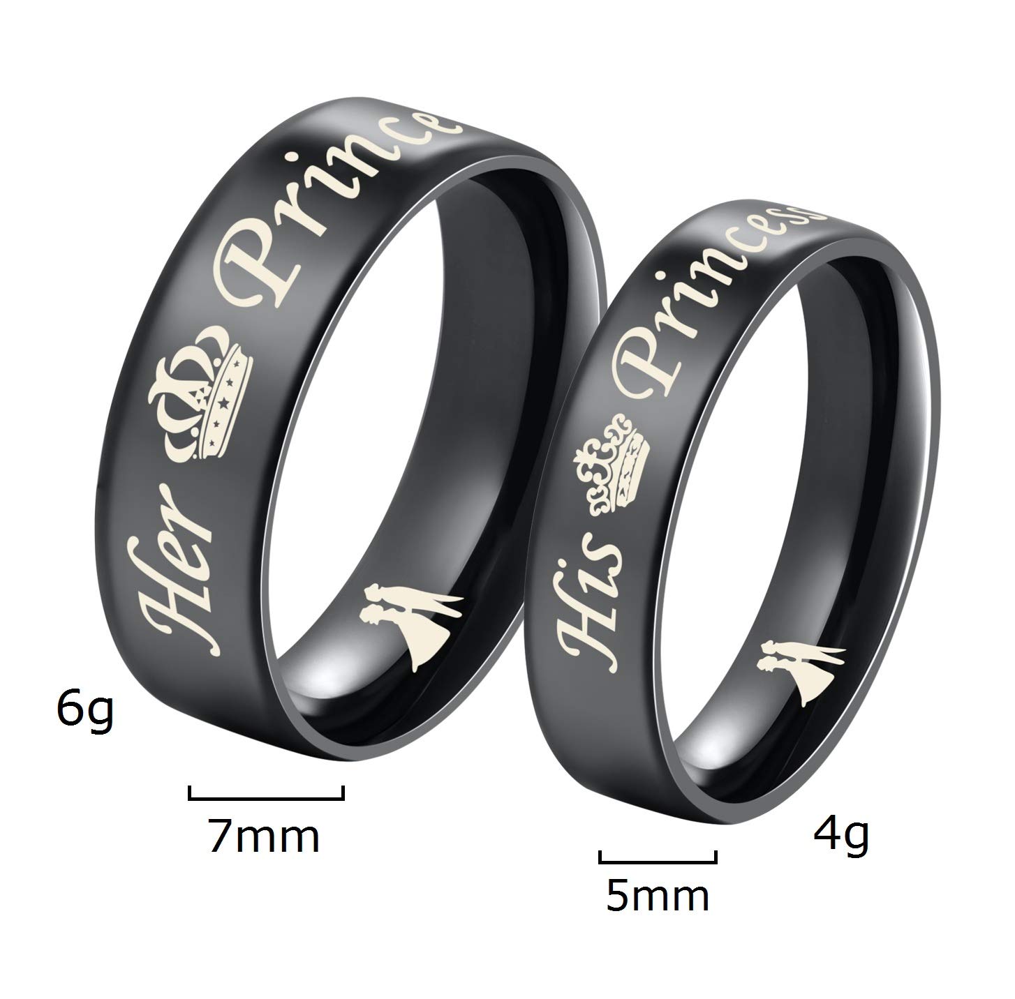 Global Jewelry His Princess Her Prince Titanium Stainless Steel Wedding Band Set Anniversary Engagement Promise Ring