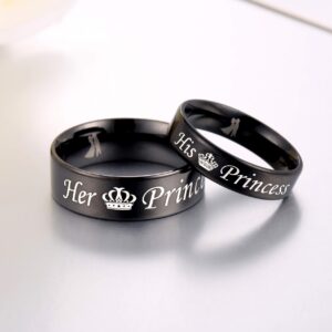 Global Jewelry His Princess Her Prince Titanium Stainless Steel Wedding Band Set Anniversary Engagement Promise Ring