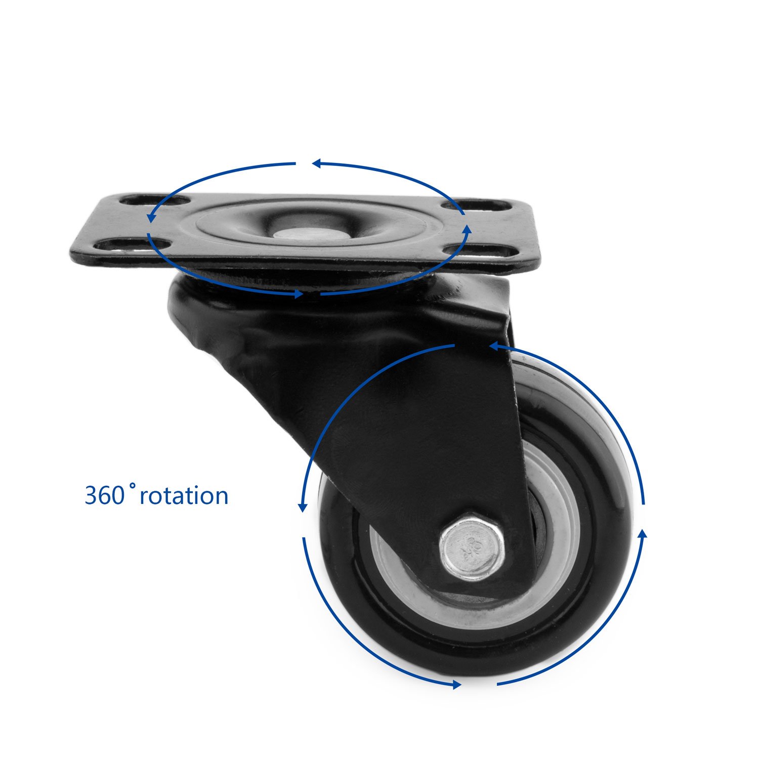 ULIFESTAR 4 PCS 1.5 inch Heavy Duty Caster Wheels Polyurethane PU Rubber Swivel Casters with Top Plate & Strong Bearing Total 400lb Quite Mute Non-Marking Locking Stem Casters Black (1.5'')