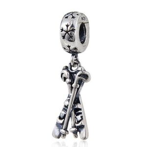 ski sticks and skis charm 925 sterling silver winter charm fit for women charms bracelets