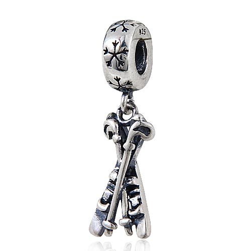 Ski Sticks and Skis Charm 925 Sterling Silver Winter Charm fit for Women Charms Bracelets