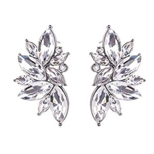 art deco antique vintage style clear bridal wedding formal rhinestone cluster earrings