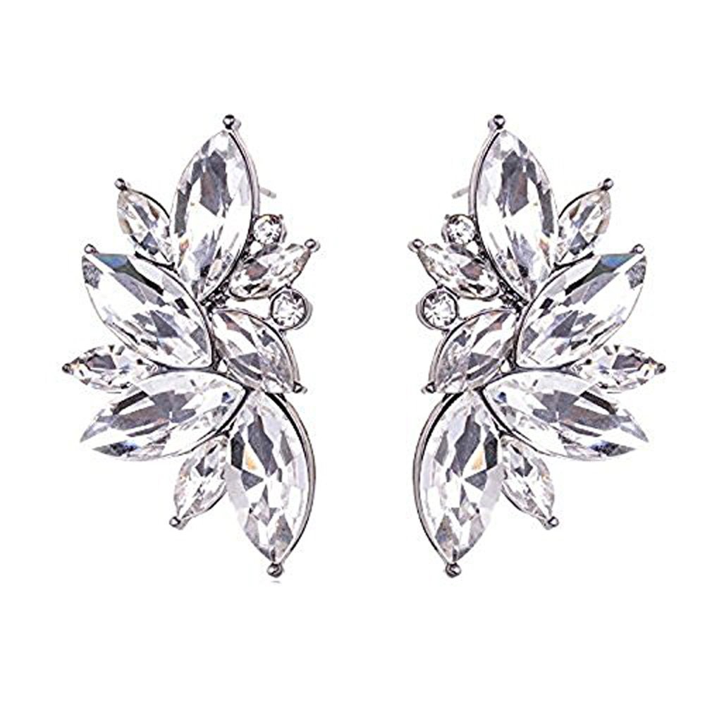 Art Deco Antique Vintage Style Clear Bridal Wedding Formal Rhinestone Cluster Earrings