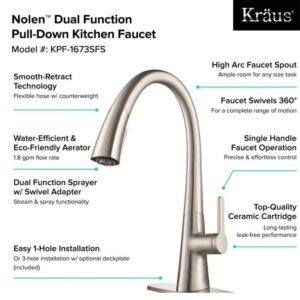 Kraus KPF-1673SFS Nolen Kitchen Faucet, Spot Free Stainless Steel