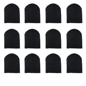 gelante knit skull cap warm winter slouchy beanies hat 9 inch 2040d-12pcs: black