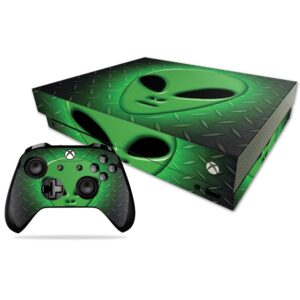 mightyskins skin compatible with microsoft xbox one x - alien invasion | protective, durable, and unique vinyl decal wrap cover | easy to apply, remove, and change styles | made in the usa