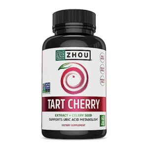 zhou tart cherry extract with celery seed | advanced uric acid cleanse for joint comfort, healthy sleep cycles & muscle recovery | 30 servings, 60 veggie caps