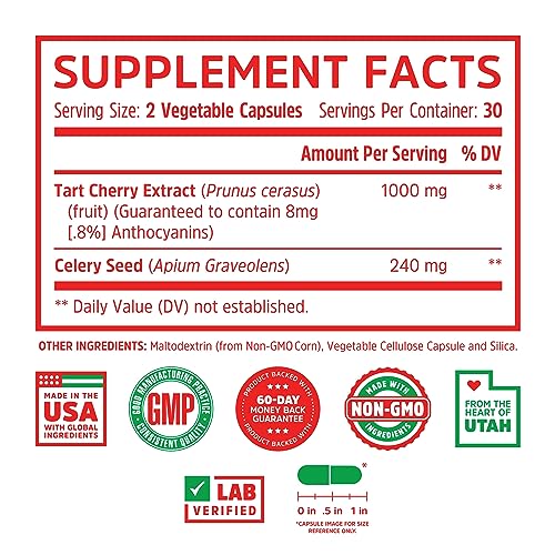 Zhou Tart Cherry Extract with Celery Seed | Advanced Uric Acid Cleanse for Joint Comfort, Healthy Sleep Cycles & Muscle Recovery | 30 Servings, 60 Veggie Caps