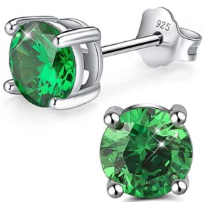 1 pair adabele real 925 sterling silver hypoallergenic may birthstone round cut stud earrings 8mm cz green emerald stone solitaire studs anniversary birthday gift sse64