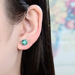 1 Pair Adabele Real 925 Sterling Silver Hypoallergenic May Birthstone Round Cut Stud Earrings 8mm CZ Green Emerald Stone Solitaire Studs Anniversary Birthday Gift SSE64