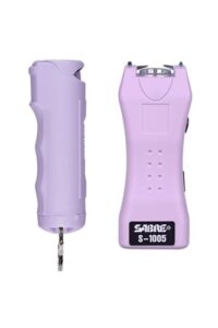 sabre pepper spray & 2-in-1 stun gun with flashlight, self defense kit, fast flip top safety, finger grip for better & faster aim, painful 1.60 µc charge, 120 lumen led light, rechargeable, 0.54 fl oz