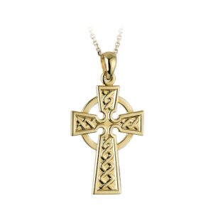 biddy murphy celtic cross necklace gold plated engraved weave made in ireland