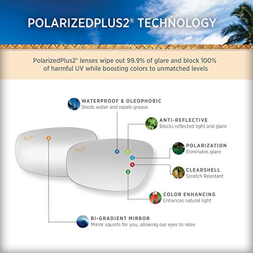 Maui Jim Pokowai Arch W/Patented Polarizedplus2 Lenses Rectangular Sunglasses Pure Collection Polarized, Olive Tortoise/HCL Bronze, Medium