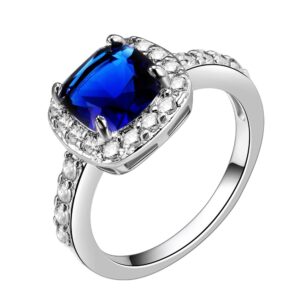 impression collection square sapphire rings wedding party statement cz cocktails gold plated classic fashion size 5-10 (blue, 7)