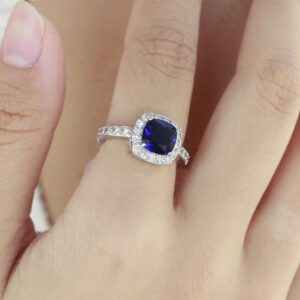 Impression Collection Square Sapphire Rings Wedding Party Statement CZ Cocktails Gold Plated Classic Fashion Size 5-10 (Blue, 7)