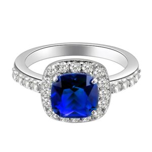 Impression Collection Square Sapphire Rings Wedding Party Statement CZ Cocktails Gold Plated Classic Fashion Size 5-10 (Blue, 7)