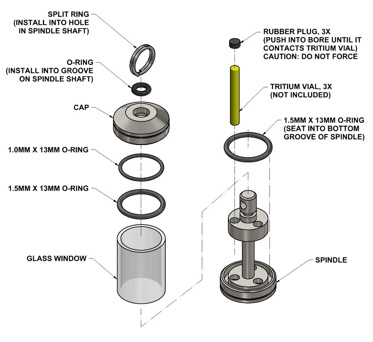 TEC-T323-3W Isotope Reactor Fob - Titanium Tritium Lantern - Accepts 3mm x 23mm Tritium Vials - Camping Accessories - Gifts for Men - Glow in the Dark Keychain Accessories - Survival Gear - Cool Stuff