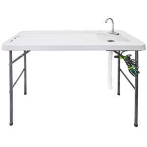 goplus folding fish cleaning table with sink and spray nozzle, heavy duty fillet table with hose hook up and faucet, portable outdoor camping sink station for dock beach patio picnic