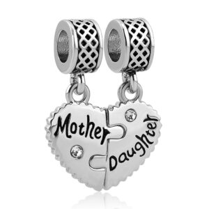 lovelycharms mother daughter heart charm set dangle bead fits european bracelets (mother daughter)