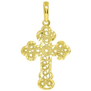 jewelry america solid 14k yellow gold filigree eastern orthodox cross pendant