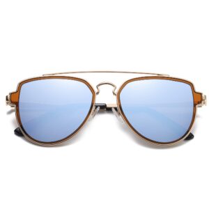 sojos retro polarized double bridge sunglasses for men women mirrored lens sj1051 with gold frame/dusty blue mirrored lens