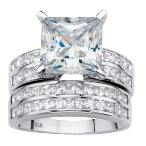 palmbeach platinum-plated sterling silver princess cut cubic zirconia multi row bridal ring set sizes 6-10 size 7