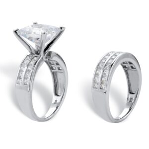 PalmBeach Platinum-plated Sterling Silver Princess Cut Cubic Zirconia Multi Row Bridal Ring Set Sizes 6-10 Size 7