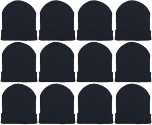 12 pack winter beanie hats for men women, warm cozy knitted cuffed skull cap, wholesale