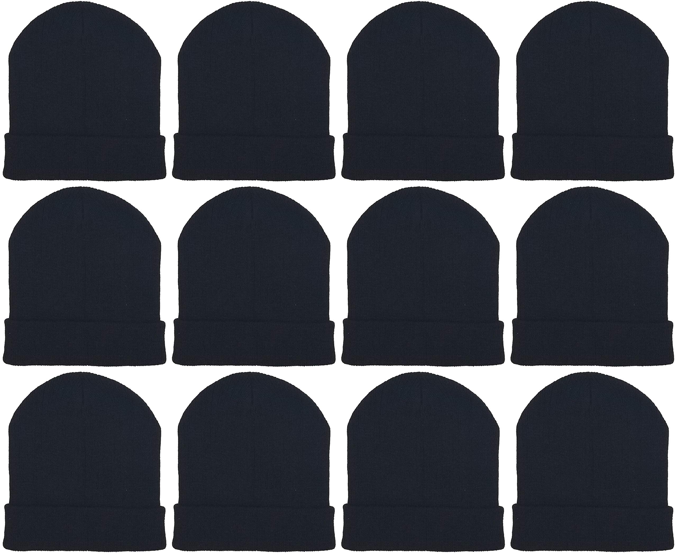 12 Pack Winter Beanie Hats for Men Women, Warm Cozy Knitted Cuffed Skull Cap, Wholesale