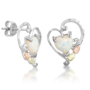 black hills gold heart earrings in sterling silver with 7x7 mm created opal