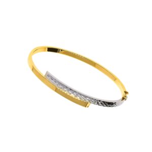 lucchetta - 14kt yellow gold oval bangle - 7 inch - 5.40gr with white diamond-effect, womens 14k gold bangles, italian masterful fine jewelry