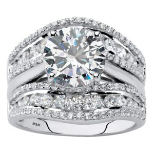 palmbeach 18k yellow gold or platinum plated sterling silver round cubic zirconia 2 piece jacket bridal ring set size 6