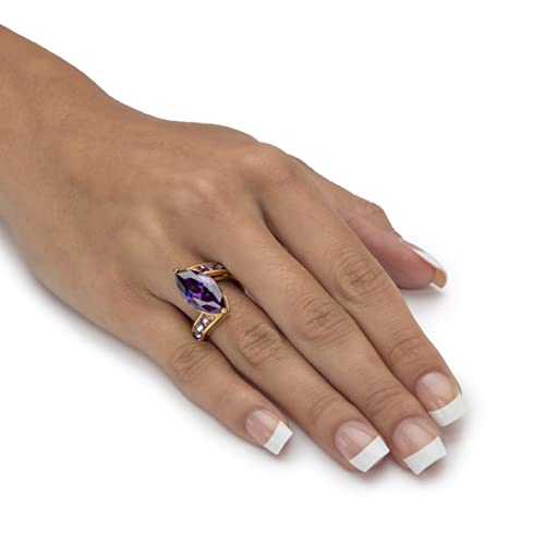 PalmBeach Yellow Gold-plated Marquise Cut Purple Cubic Zirconia and Princess Lavender Crystals Bypass Ring Sizes 6-10 Size 6