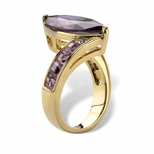 PalmBeach Yellow Gold-plated Marquise Cut Purple Cubic Zirconia and Princess Lavender Crystals Bypass Ring Sizes 6-10 Size 6