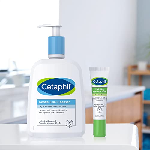 Cetaphil Hydrating Eye Gel-Cream, With Hyaluronic Acid, 0.5 fl oz, Brightens and Smooths Under Eyes, 24 Hour Hydration for All Skin Types, (Packaging May Vary)