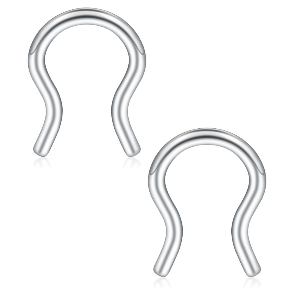 Ruifan 316L Surgical Steel U-Shaped & Horseshoe Nose Septum Hanger Retainer Nose Hoop Cartilage Tragus Rings 14g 6PCS - Silver