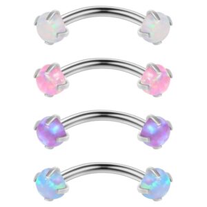 ruifan 16g 3mm opal internally threaded curved barbell eyebrow belly lip tragus ring piercing jewelry 8mm 4pcs