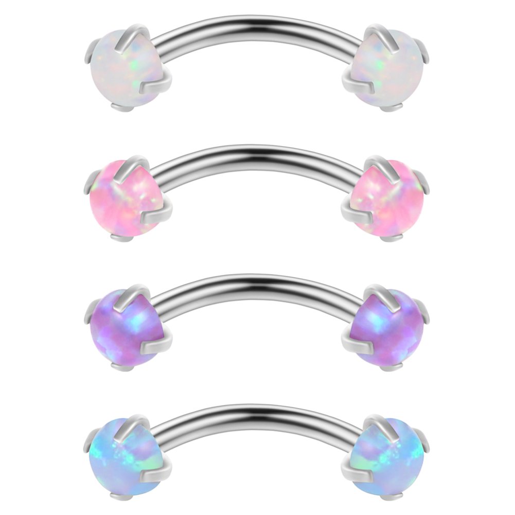 Ruifan 16G 3mm Opal Internally Threaded Curved Barbell Eyebrow Belly Lip Tragus Ring Piercing Jewelry 8mm 4PCS