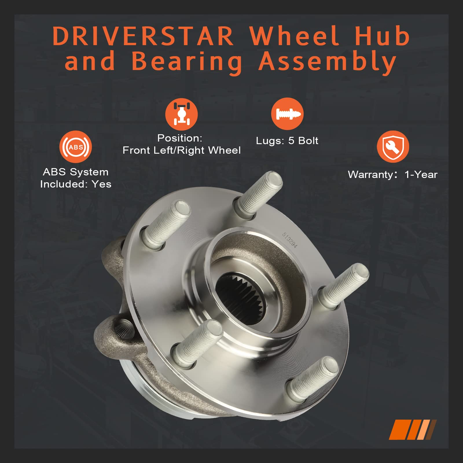 (Pair) DRIVESTAR 513294 Front Left/Right Wheel Hub and Bearing Assembly for Nissan Altima 2007 2008 2009 2010 2011 2012 (2.5L 4-Cylinder Models Only), 5Lugs with Encoder ABS