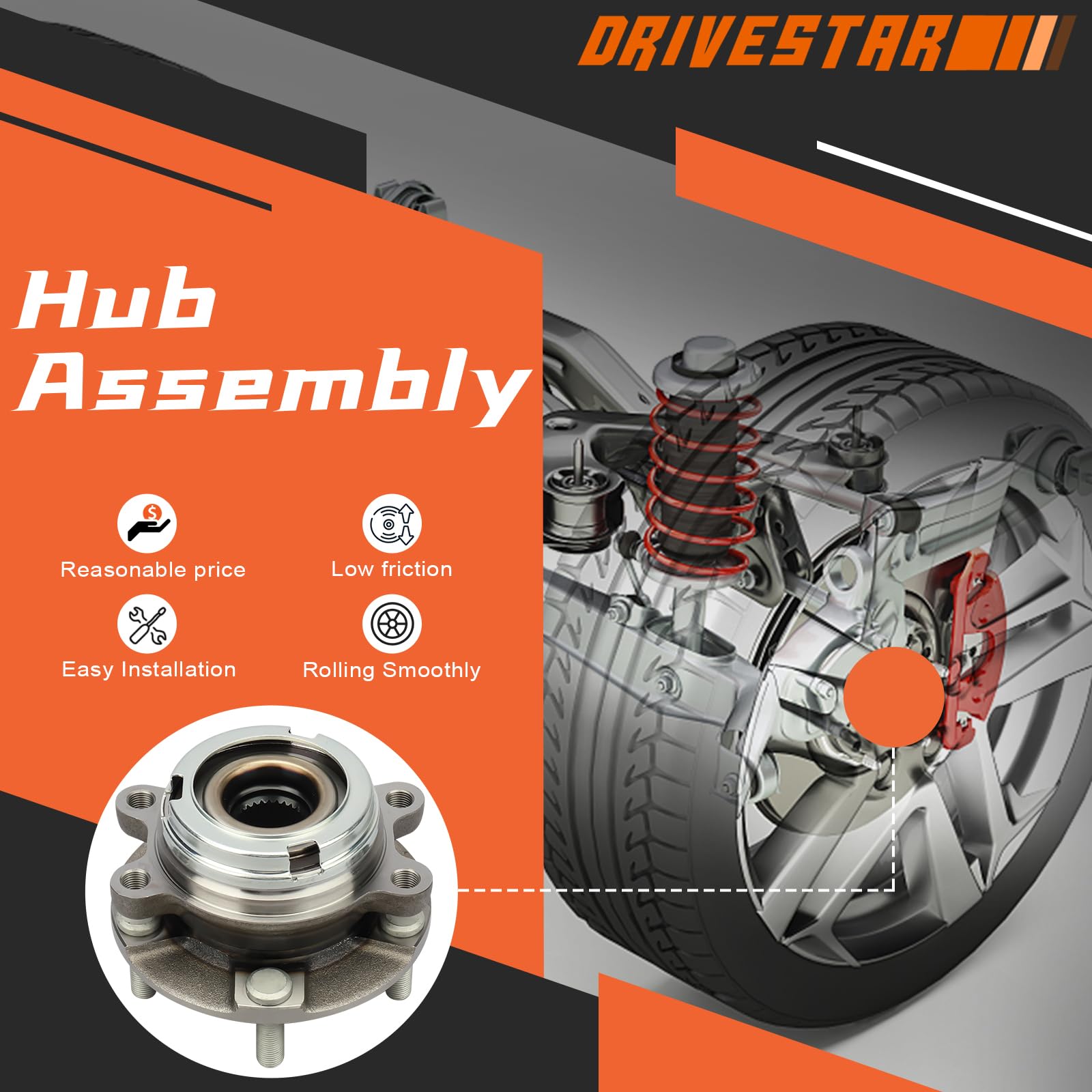 (Pair) DRIVESTAR 513294 Front Left/Right Wheel Hub and Bearing Assembly for Nissan Altima 2007 2008 2009 2010 2011 2012 (2.5L 4-Cylinder Models Only), 5Lugs with Encoder ABS